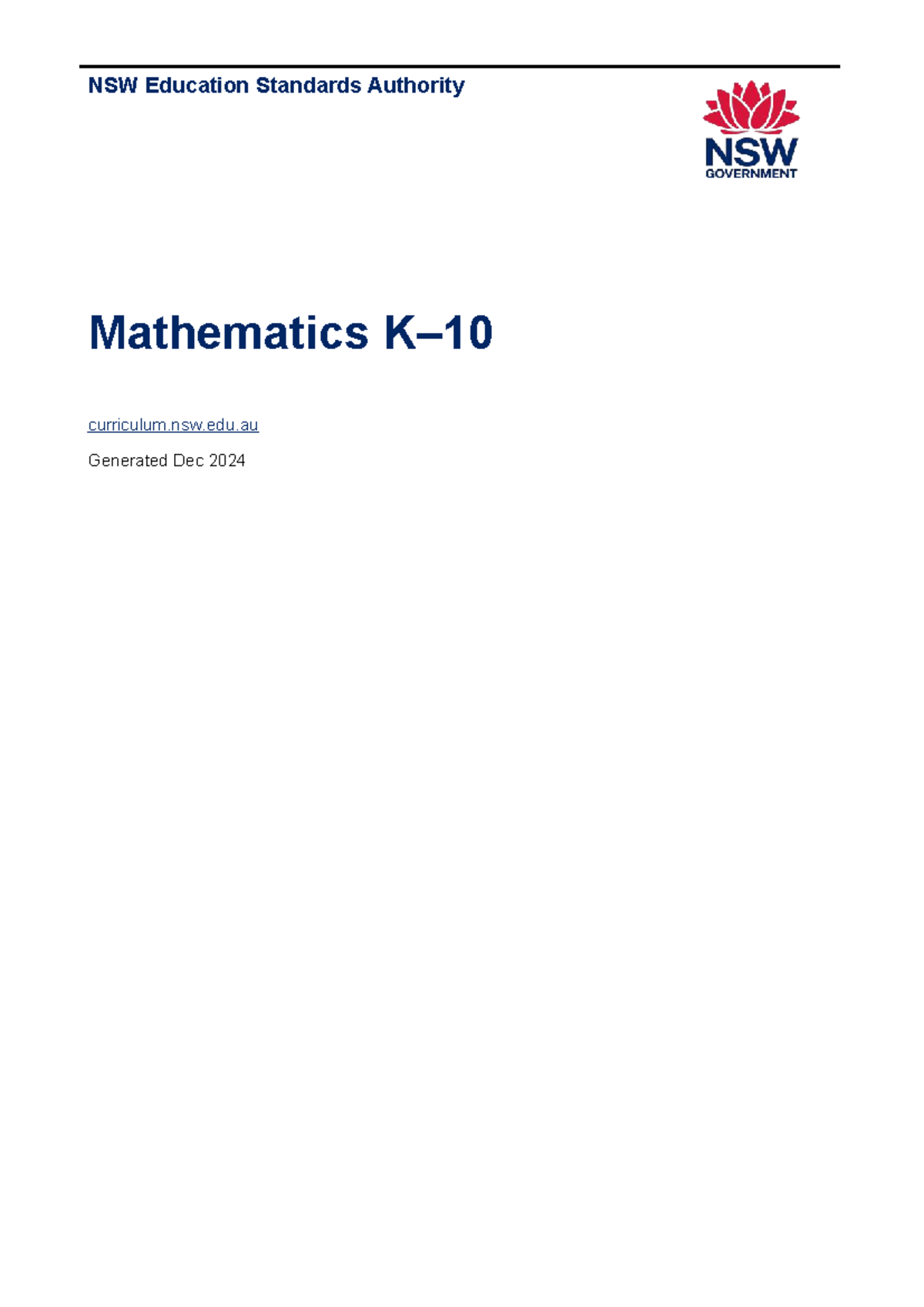 NESA Mathematics K-10 Curriculum Overview (2024) - Studocu