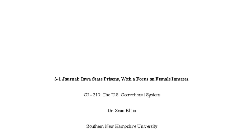 CJ 210: Journal on Female Inmates in Iowa State Prisons - Studocu