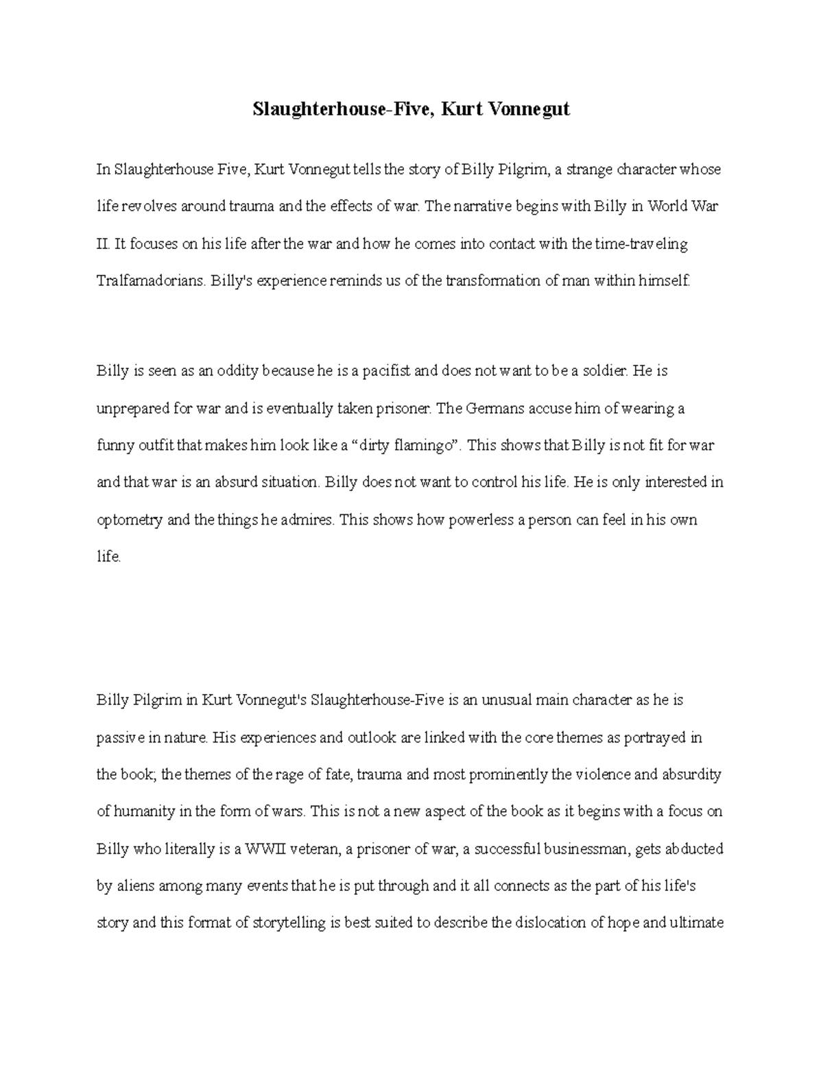 In Slaughterhouse-Five, Kurt Vonnegut Essay - Slaughterhouse-Five, Kurt ...