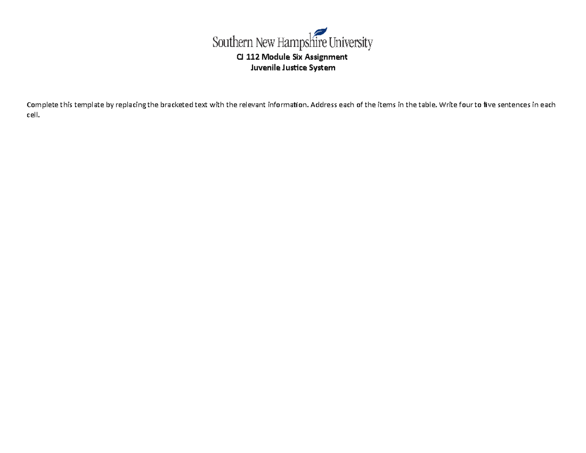 CJ 112 Module 6 Assignment - CJ 112 Module Six Assignment Juvenile ...