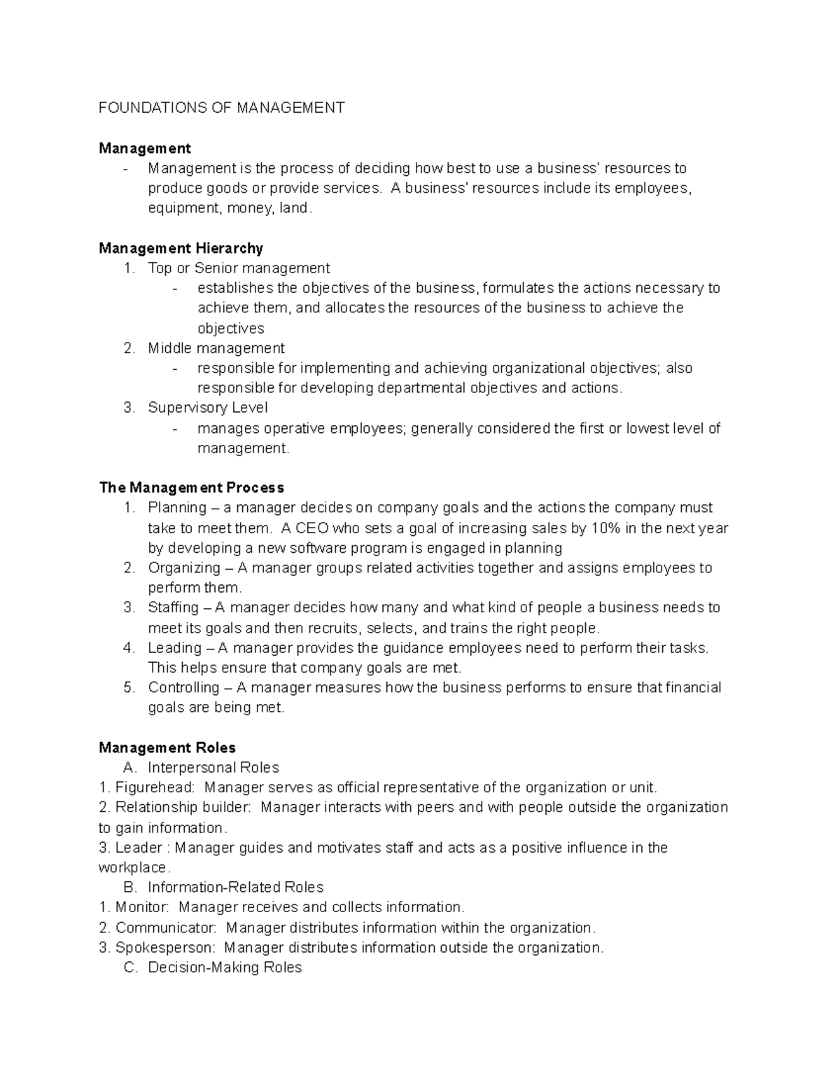 Foundations of Management: Key Concepts and Processes - Studocu