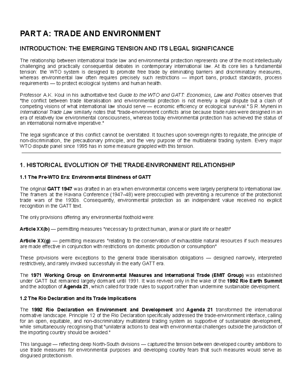 Trade U4: Legal Significance of Trade and Environment Tensions - Studocu