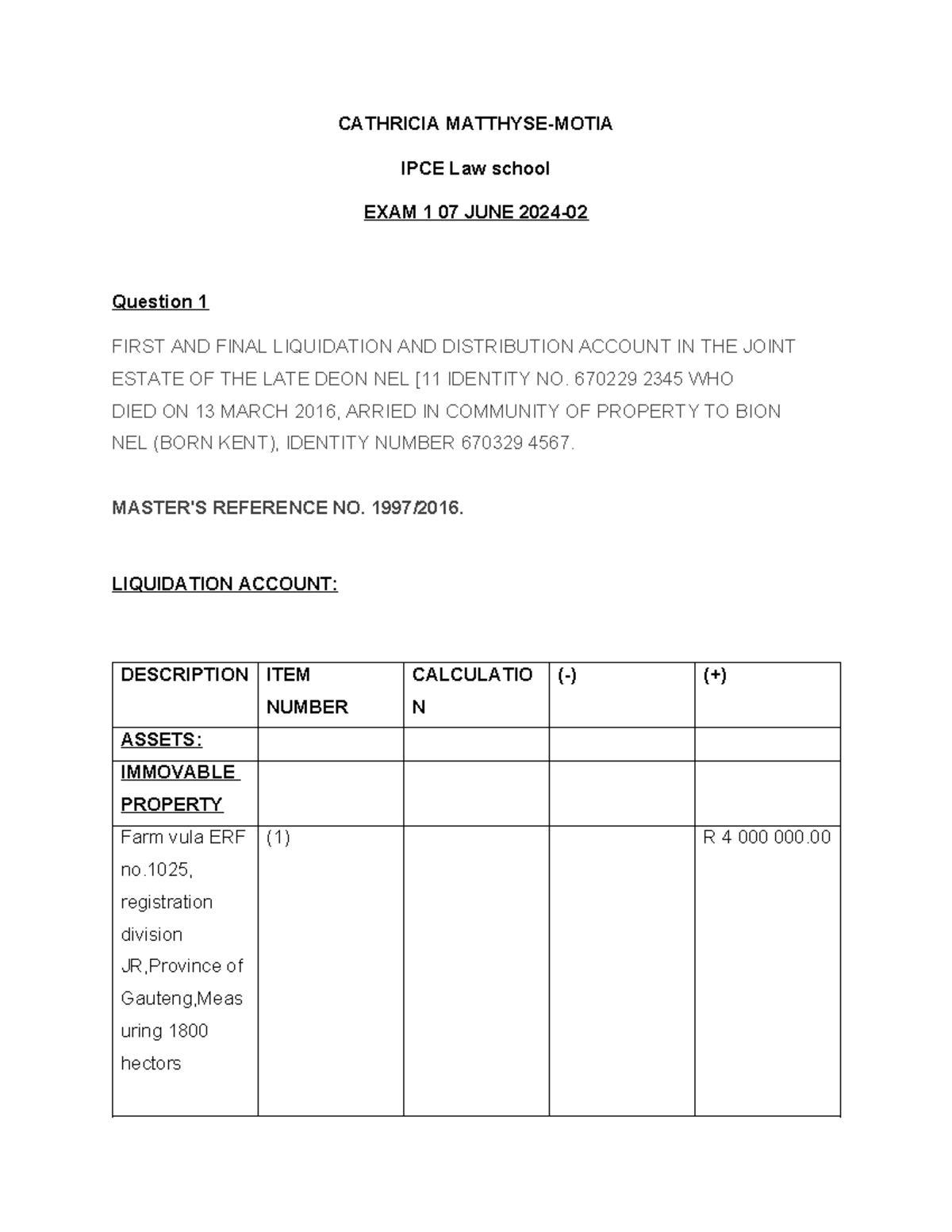 IPCE LAW EXAM 1 - LIQUIDATION & DISTRIBUTION ACCOUNT ANALYSIS - Studocu