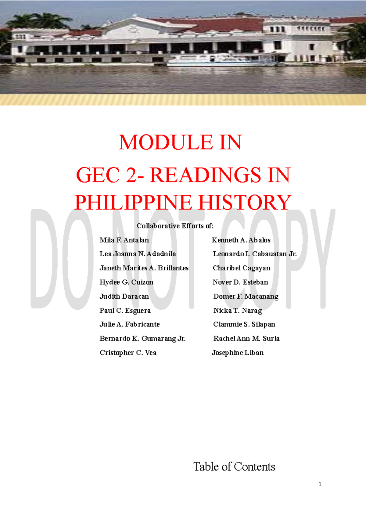 GEC 2 Readings in Philippine History module - MODULE IN GEC 2- READINGS IN PHILIPPINE HISTORY ...