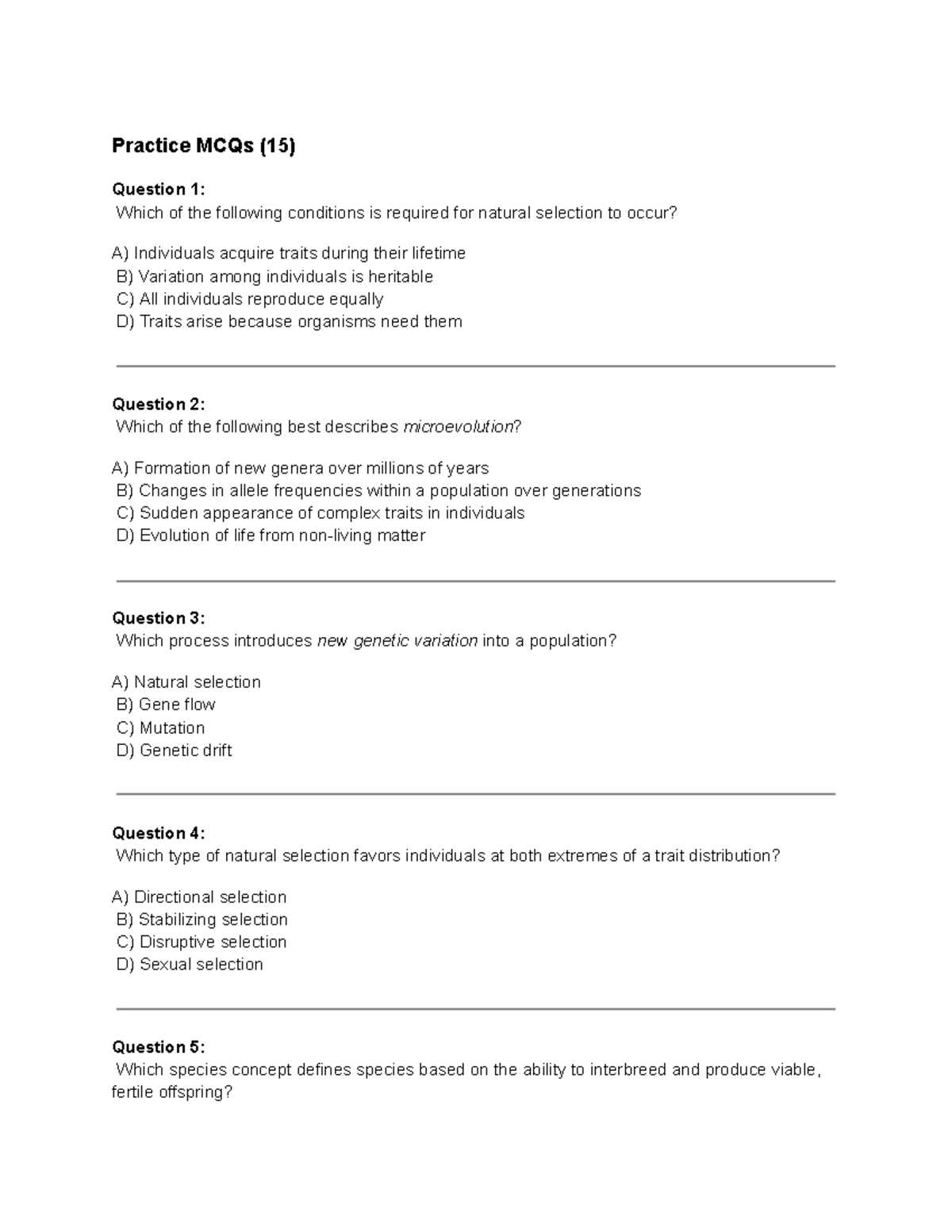Final Exam Notes: Key Concepts in Natural Selection and Evolution - Studocu