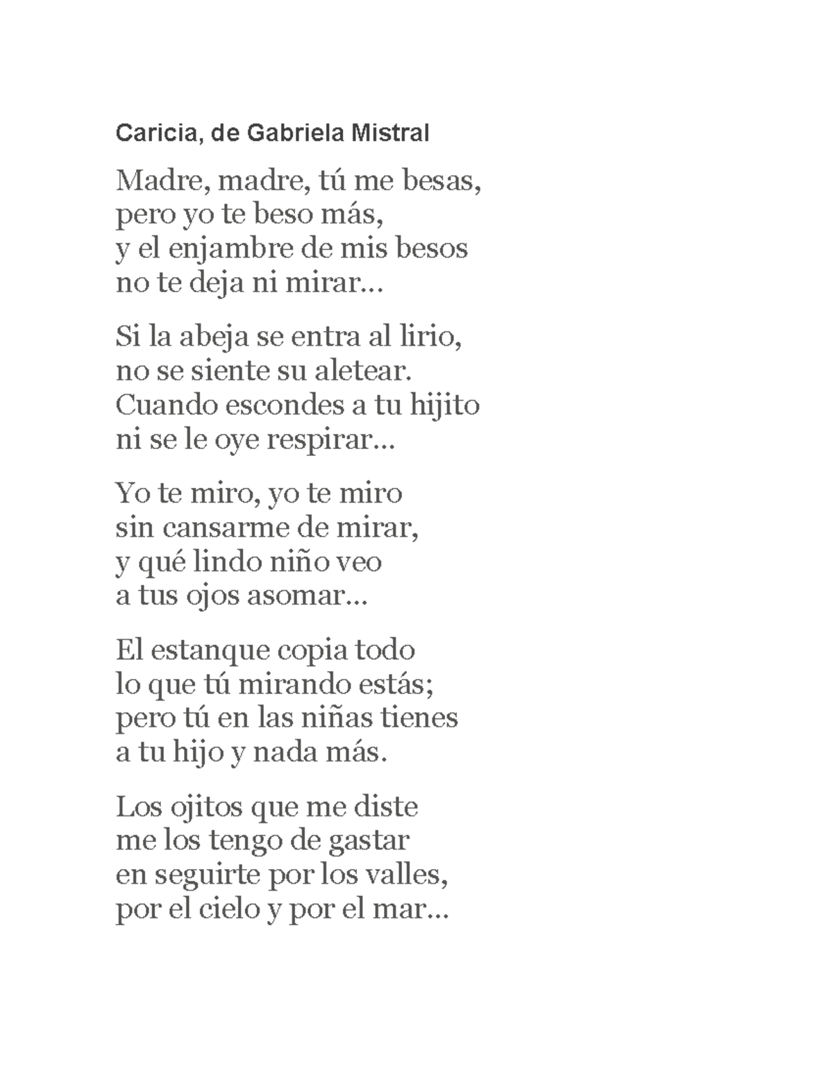 Poesia prescolar - MATERIAL PARA TRABAJAR - Caricia, de Gabriela ...