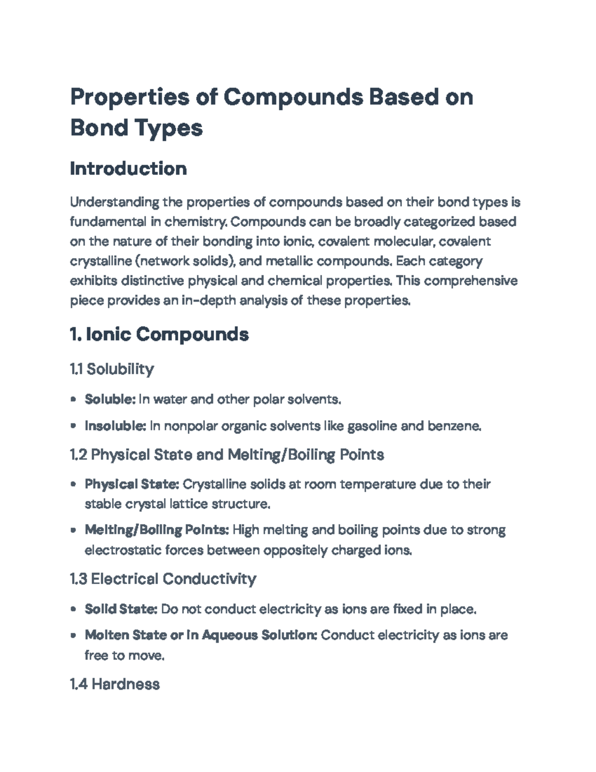 Properties of Compounds Based on Bond Types: Ionic, Covalent & Metallic ...