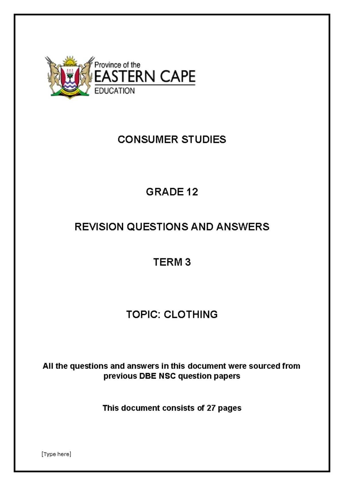 Consumer Studies Gr 12 Revision Guide: Term 1 2025 Support Material ...
