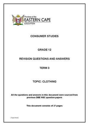 Grade 10 Consumer Studies Term 3 & 4 Revision Guide 2024 - Studocu