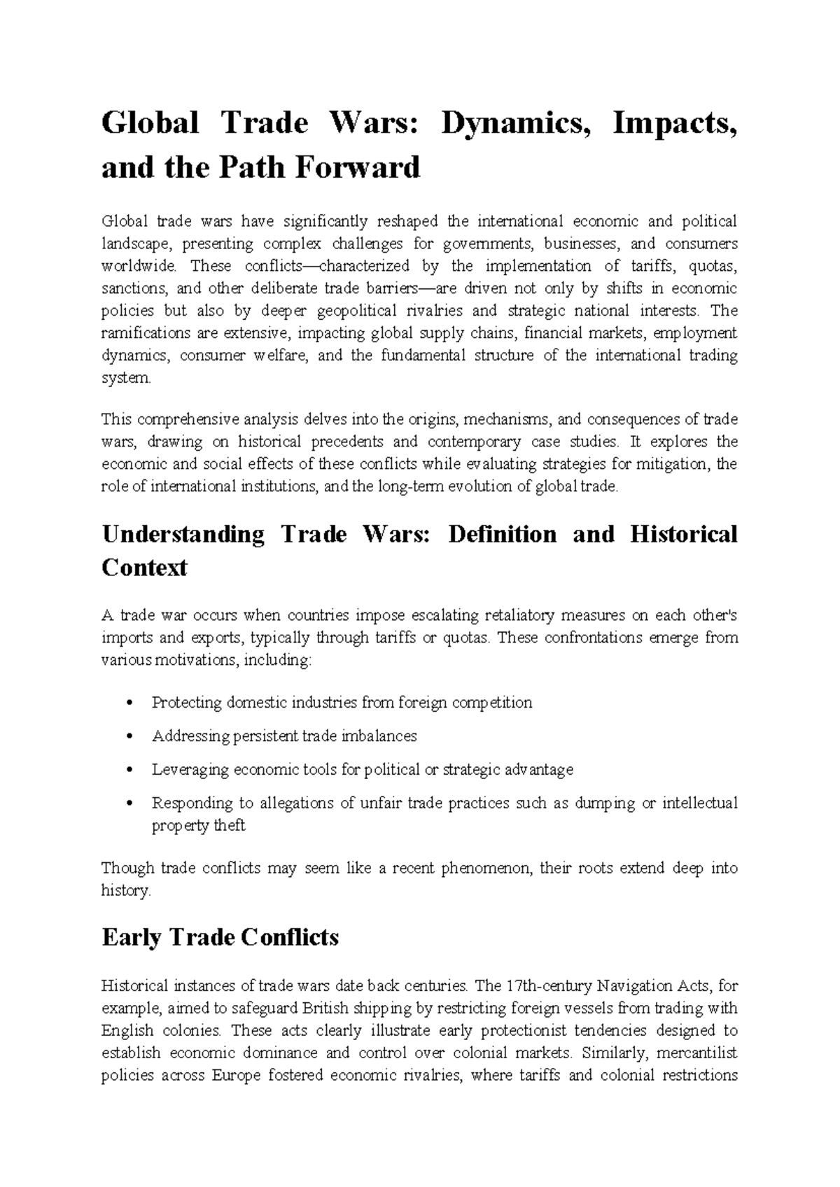 Global Trade Wars: Economic Implications and Future Outlook - Studocu