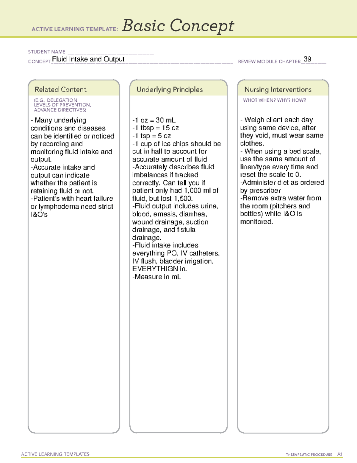 Studuco - ATI Active Learning Template Basic Fluid Intake and Output ...