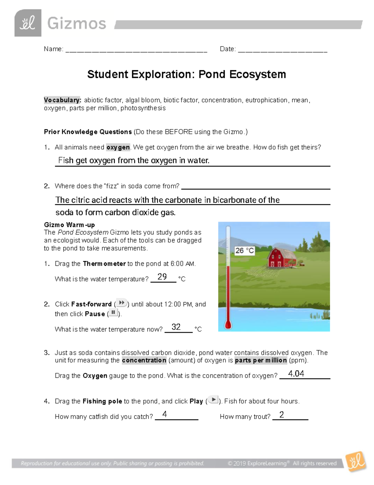 Pond Ecosystem Exploration: Gizmo Activity Guide for Biology 101 - Studocu