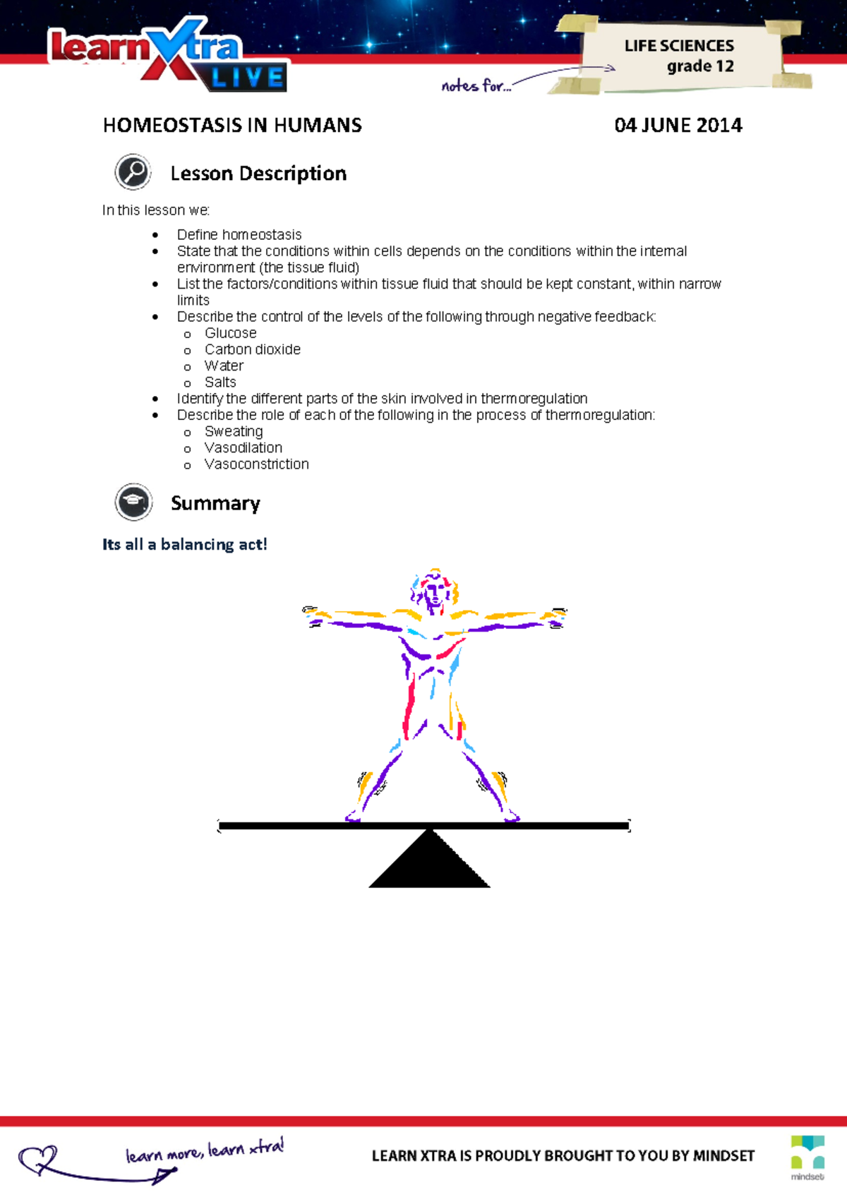 LXL Gr12 Life Sciences Lesson on Human Homeostasis - 04June2014 - Studocu