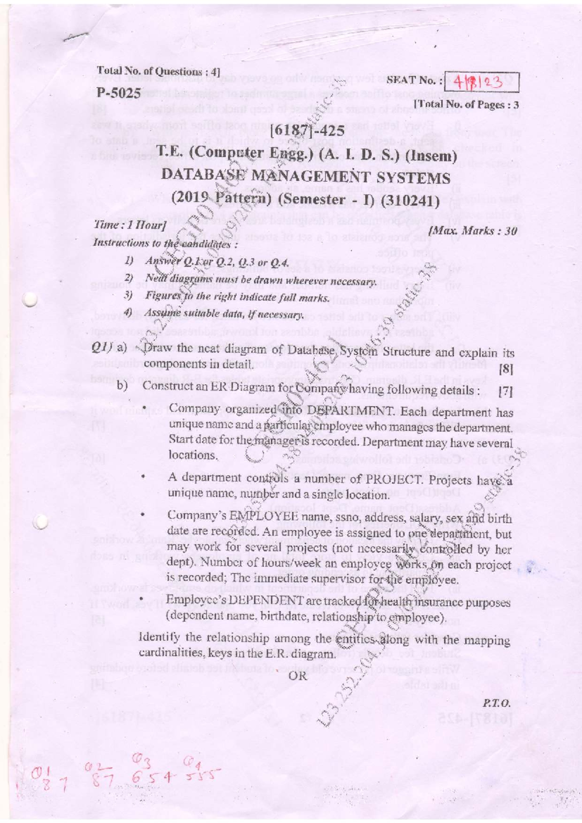 DBMS (Database Management System) - Question Paper & Notes (T.E. Comp ...