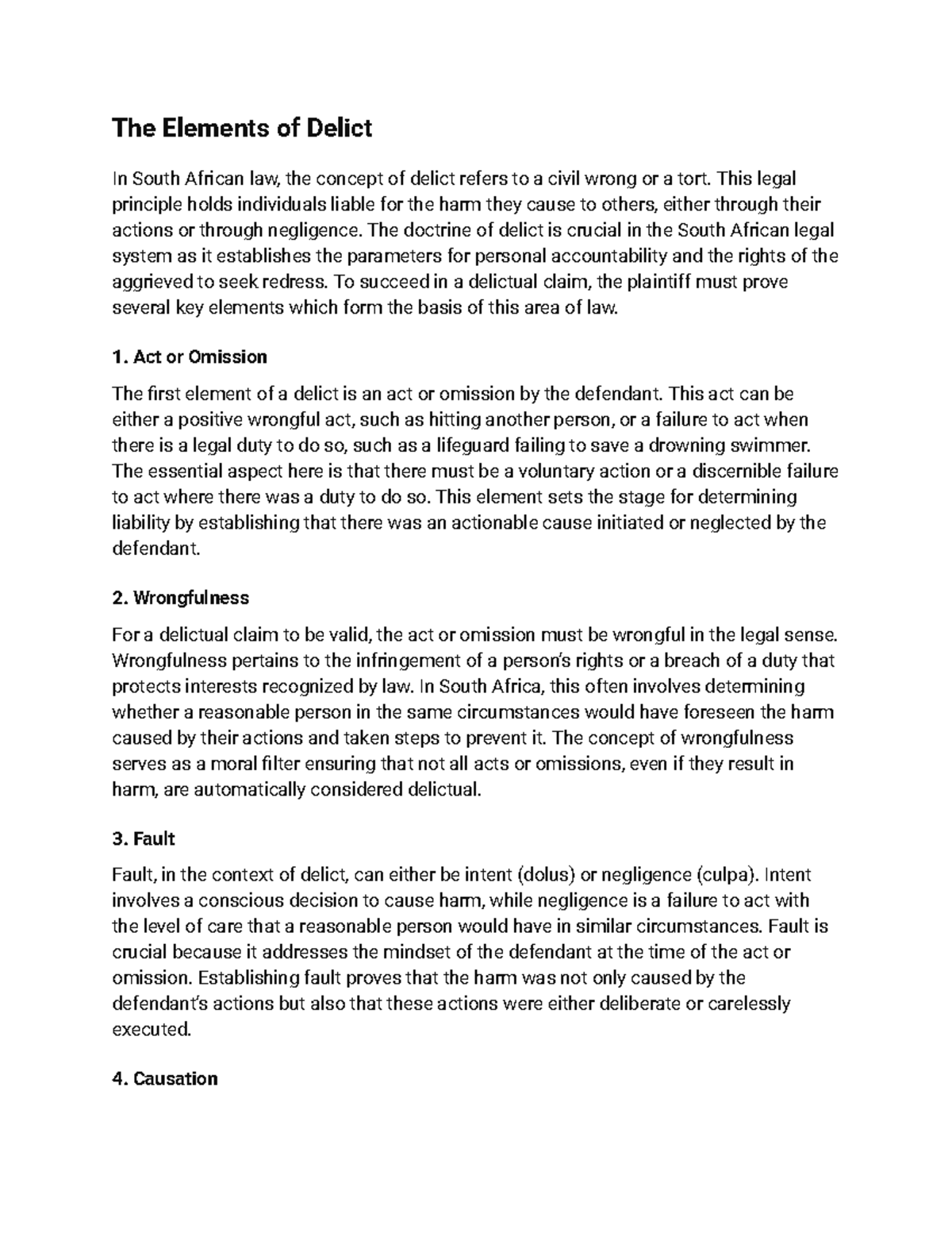 The Key Elements of Delict in South African Law: A Comprehensive ...