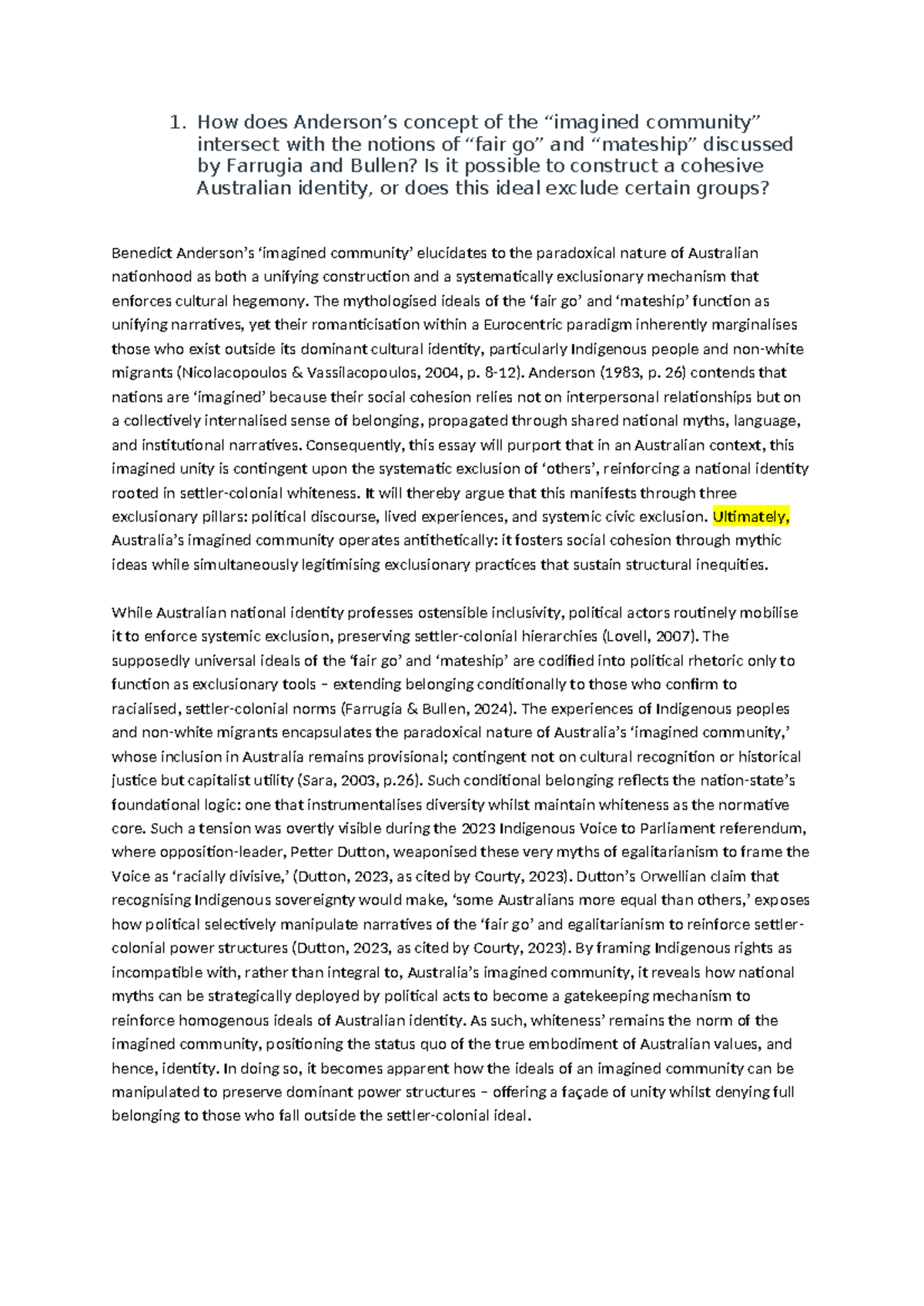 SCLG1001 Short Essay Draft: The Paradox of Australian Identity and ...