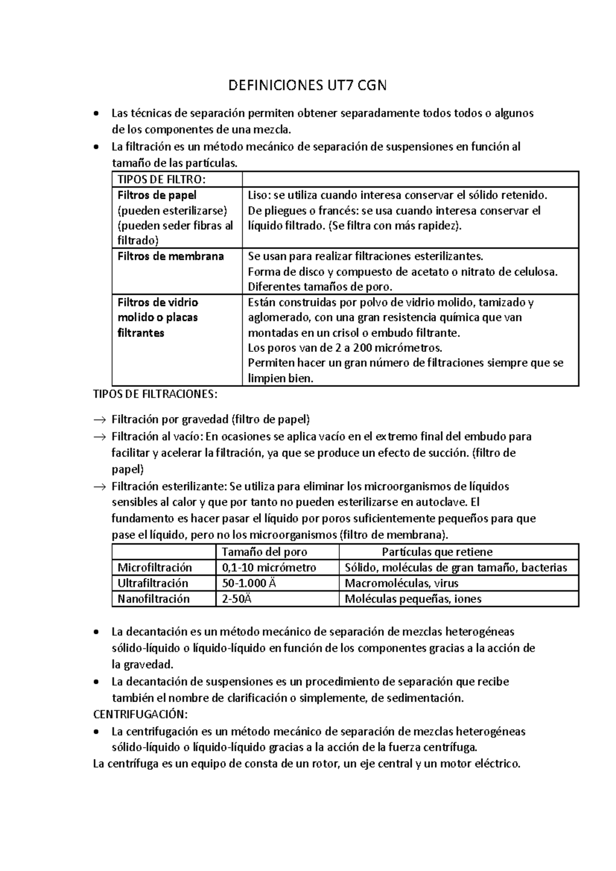 Resumen de Técnicas de Separación - UT7 CGN - Studocu