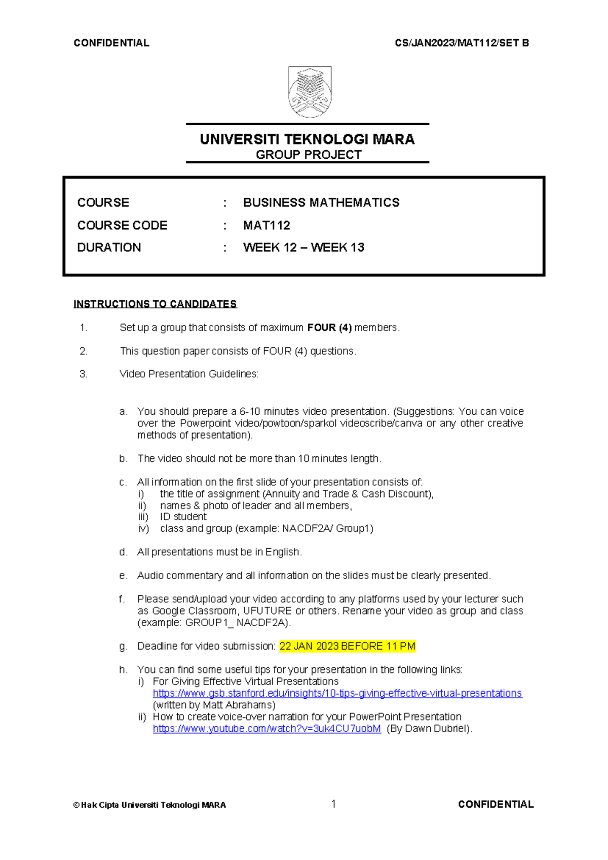 MAT112 Group Project: Annuity & Trade Cash Discount Guidelines - Studocu