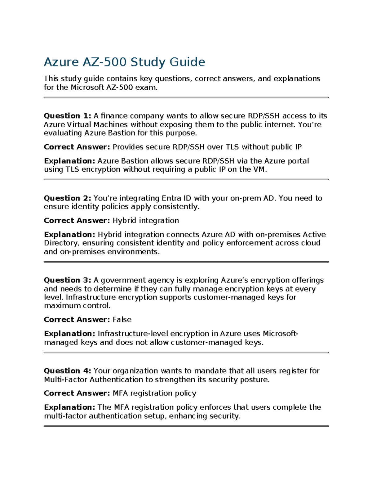 Azure 500 Study Guide: Key Questions & Answers for Exam Success - Studocu