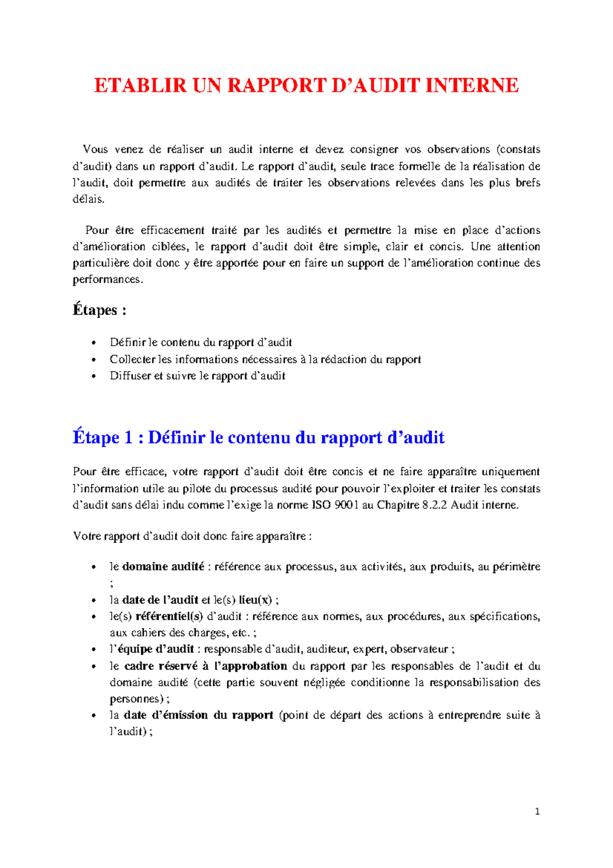 20 Rapport d'Audit Interne : Guide pour la Rédaction Efficace - Studocu