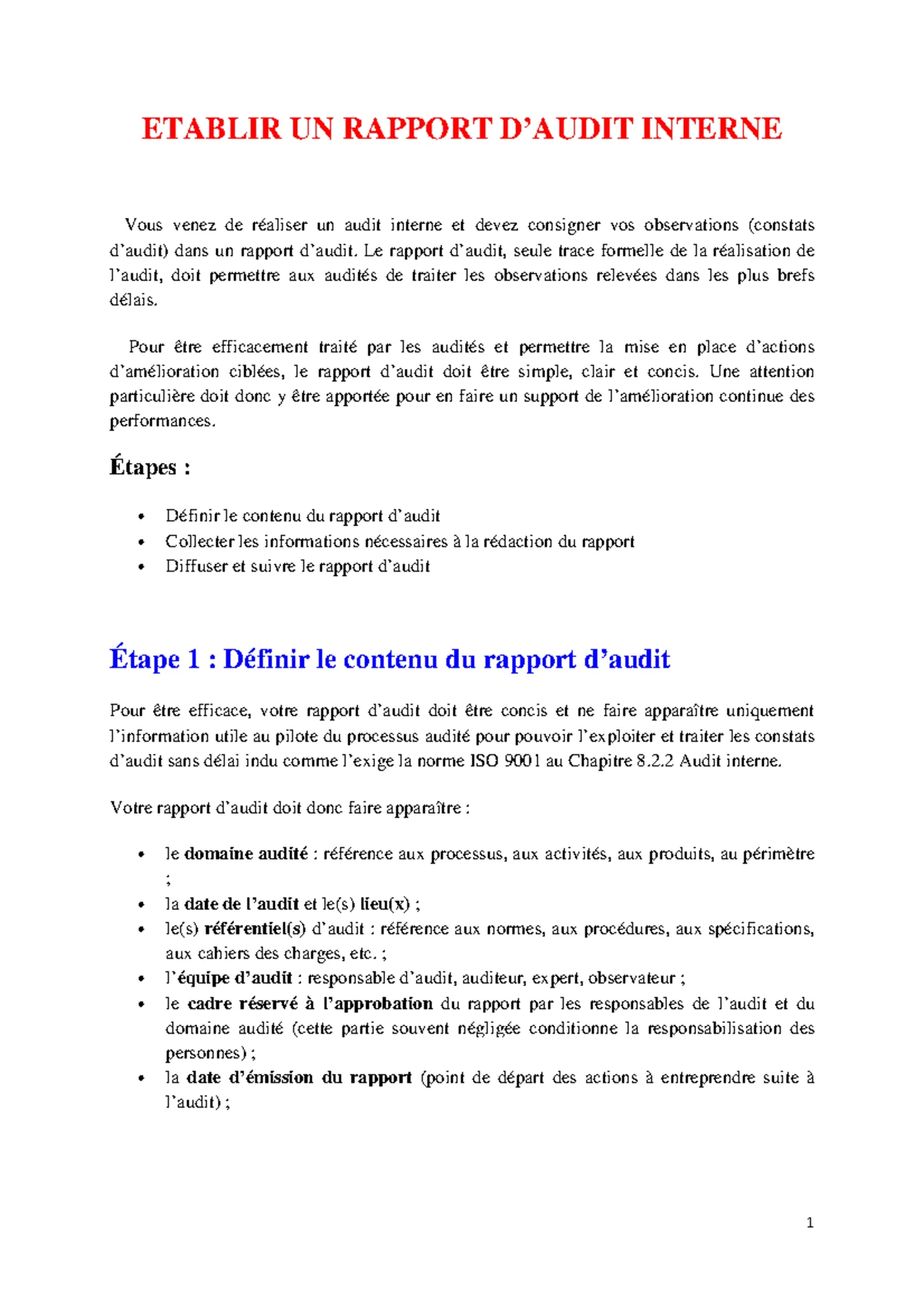 19 Exemple de rapport d'audit - Préliminaires Cet audit interne a été ...