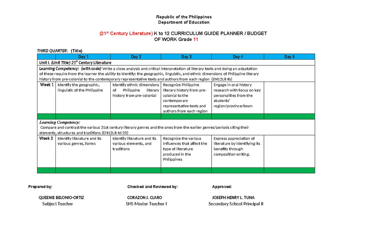 21st Century Literature Guide & Planner - Grade 11 (SHS Curriculum ...