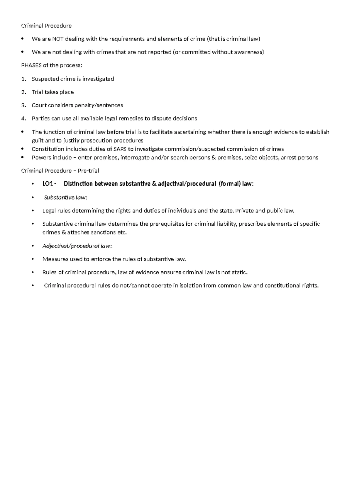 Criminal Procedure (CPL 101): Learning Unit 1 - Intro to Criminal Law ...