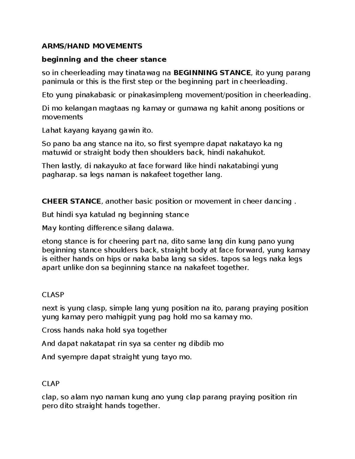 Cheerdance Positions and Movements for Beginners in Cheerleading - Studocu