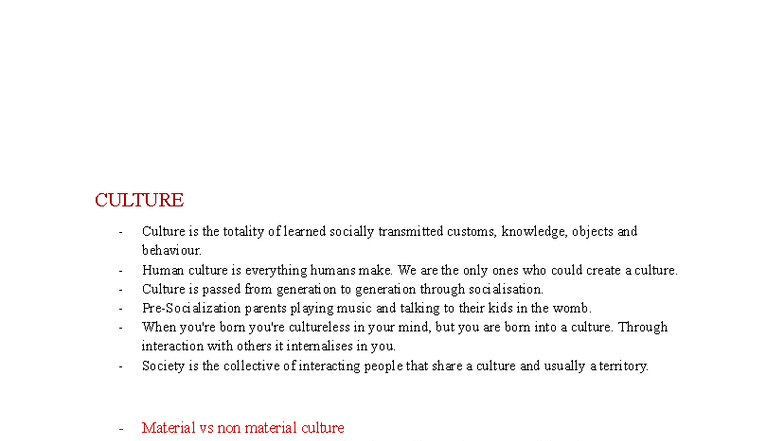 Soc 1025 pt 2 - Culture, Socialisation and Social interaction and ...