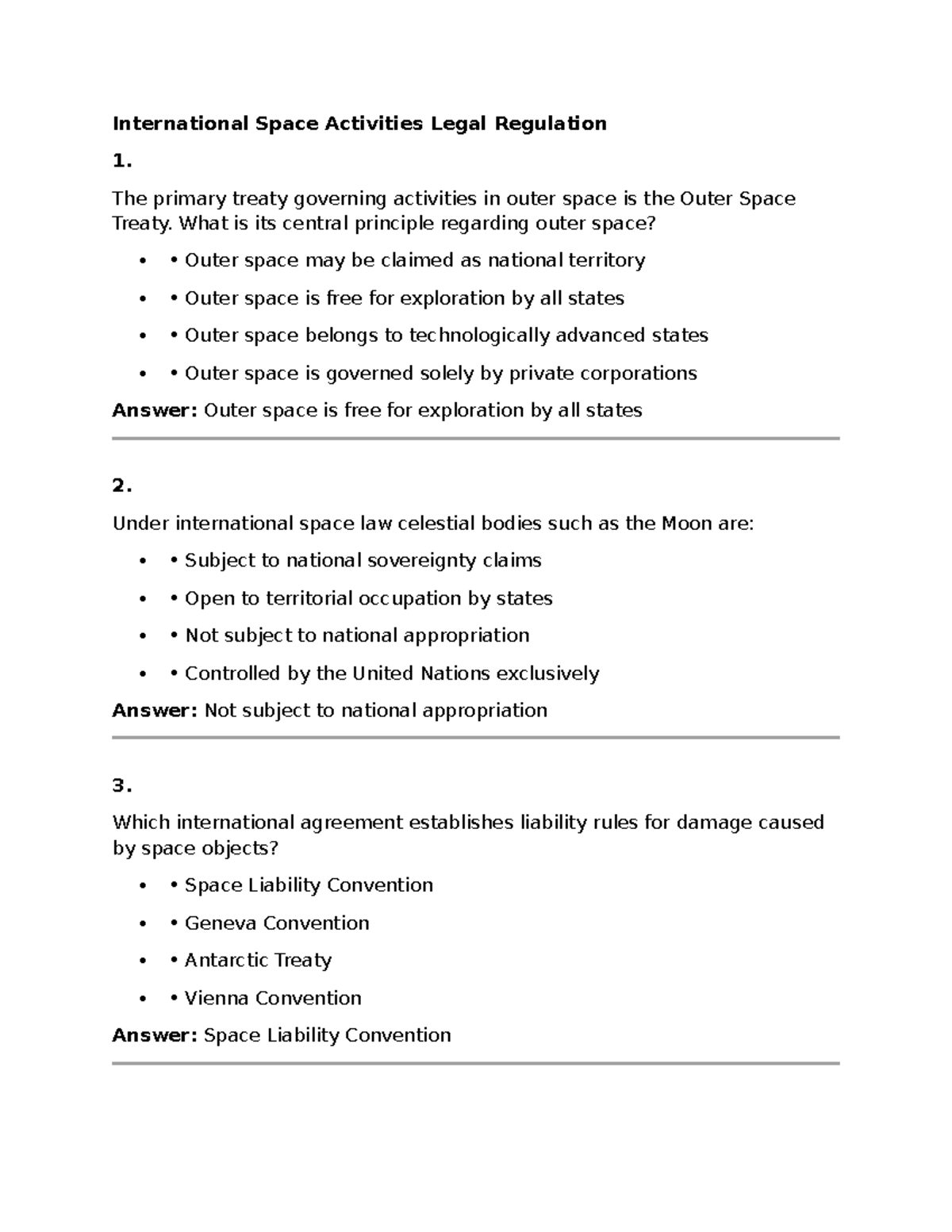 International Space Activities Legal Regulation: Key Treaties ...