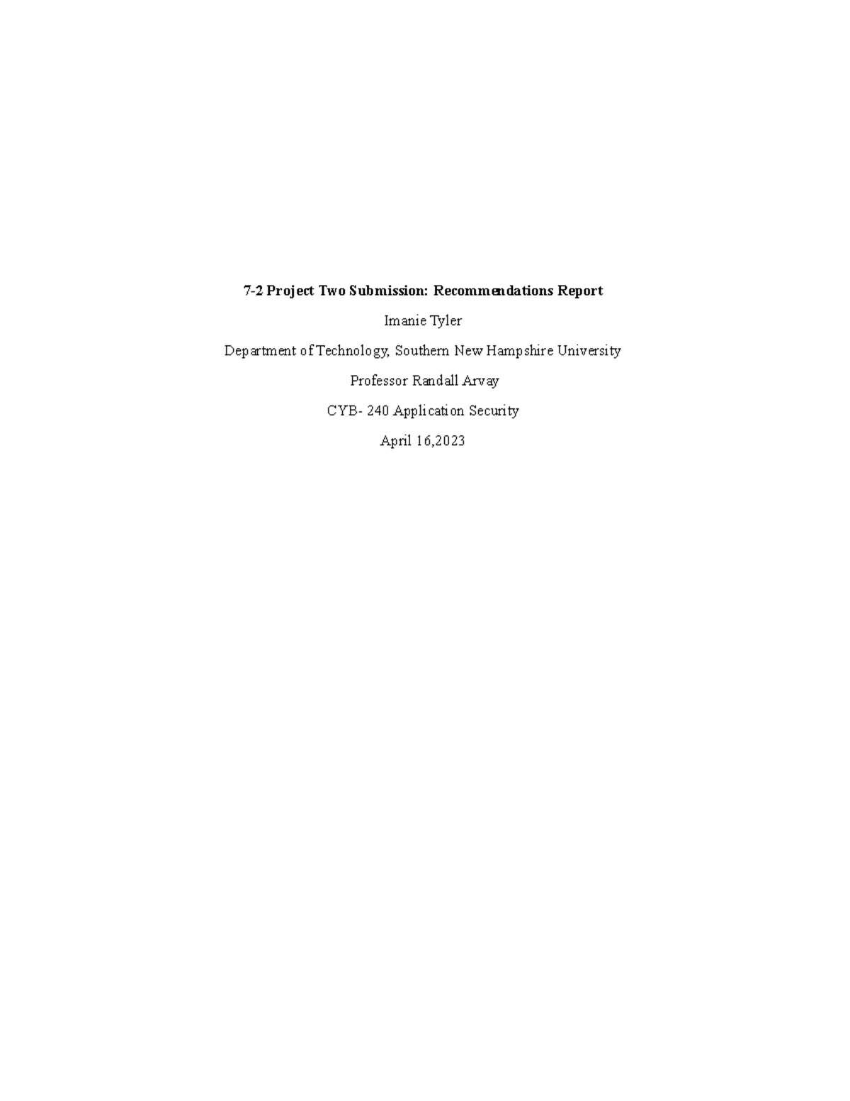 CYB-240 Final Recommendations Report on SQL Injection Vulnerabilities ...