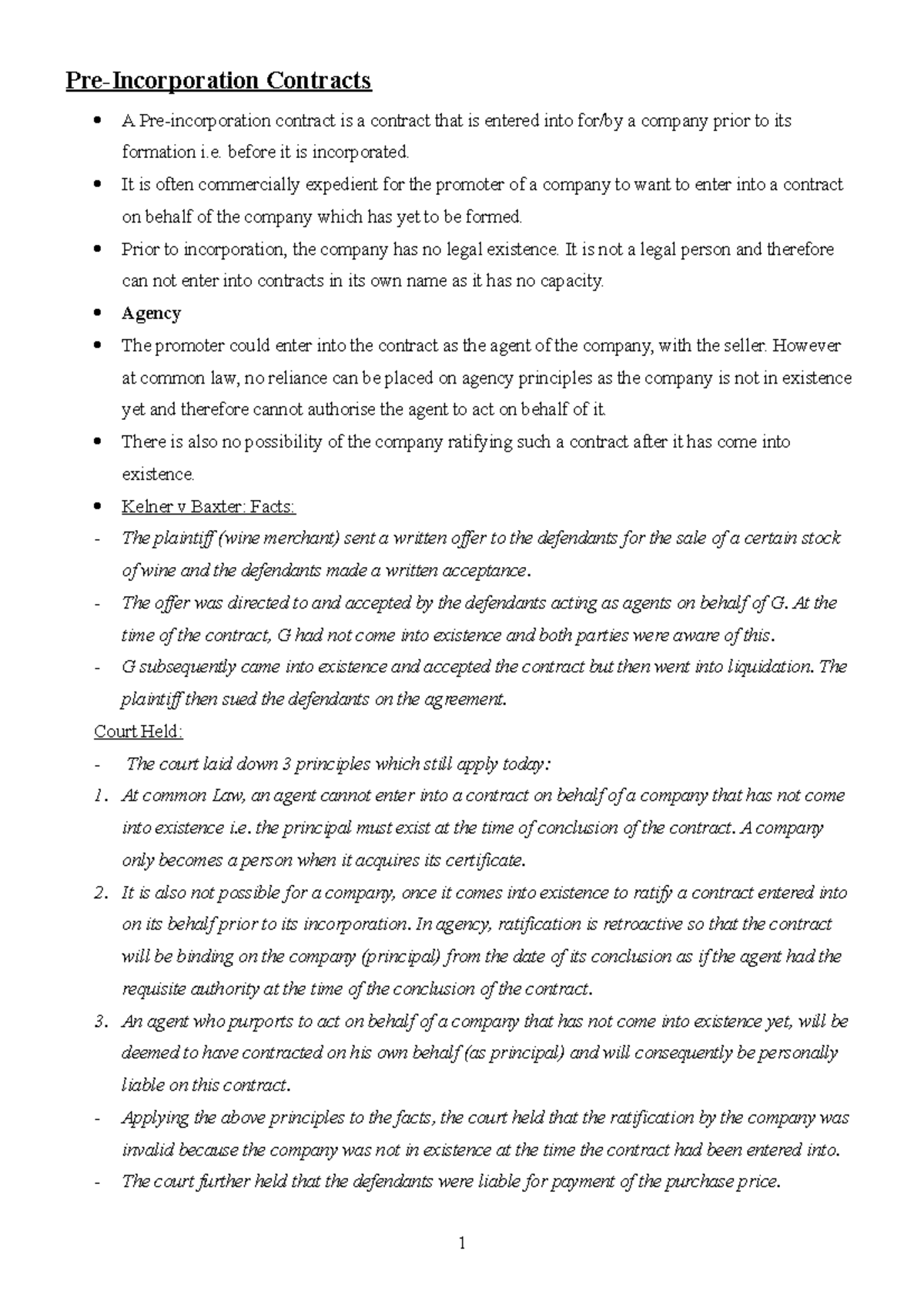 Pre-Incorporation Contracts: Legal Framework and Case Analysis - Studocu