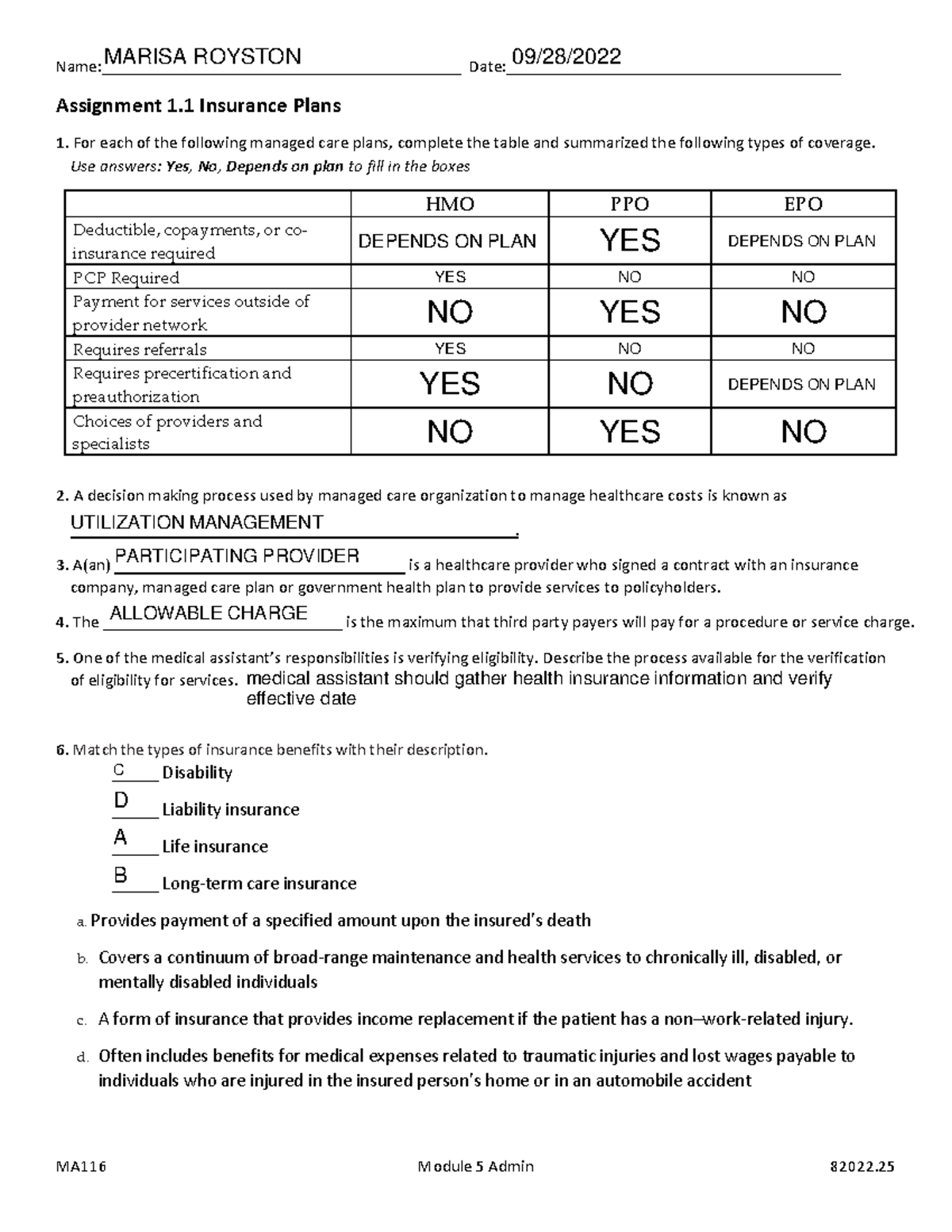 MA116 Assignment 1.1: Overview of Insurance Plans and Coverage - Studocu