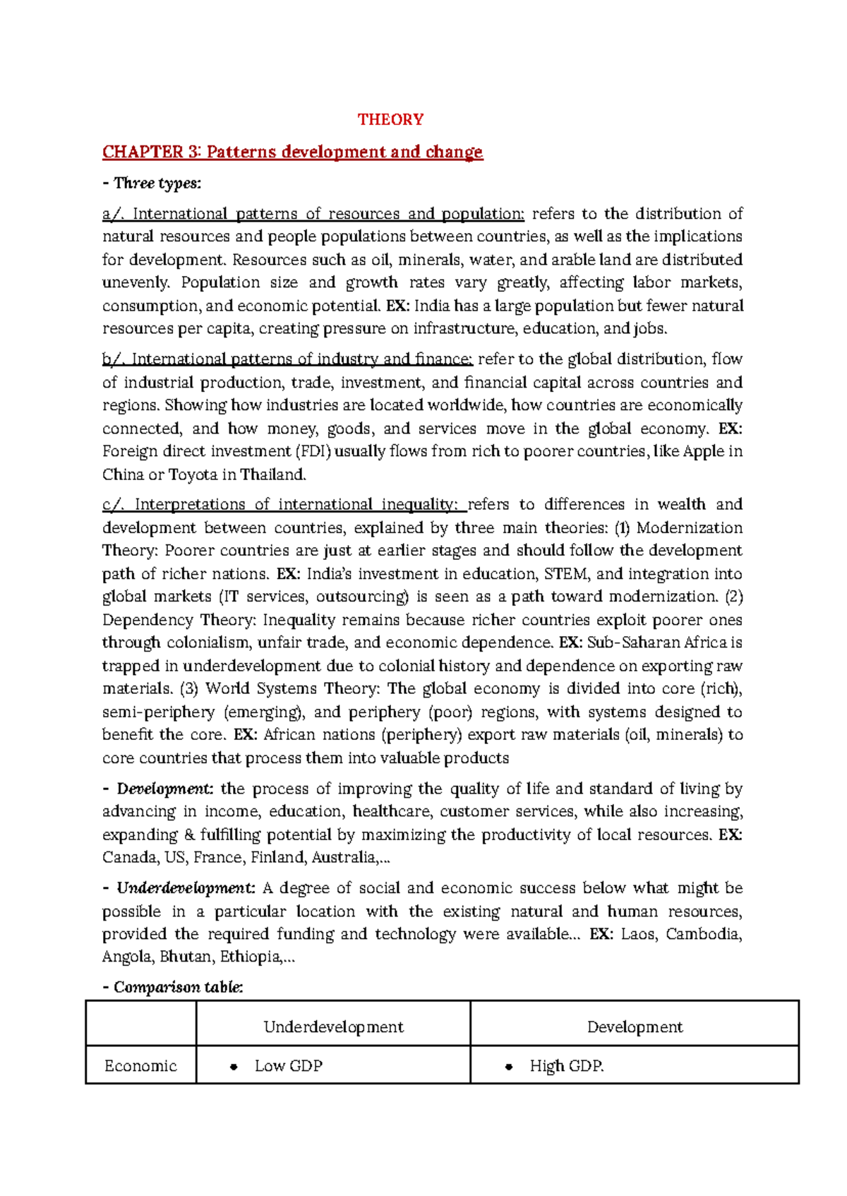 GEO 101 Final Exam: Theory Chapter 3 - Patterns of Development & Change ...