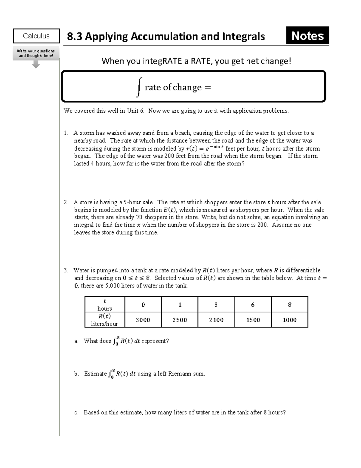 Calc 8 - Notes on Accumulation and Integrals (Section 8.3) - Studocu