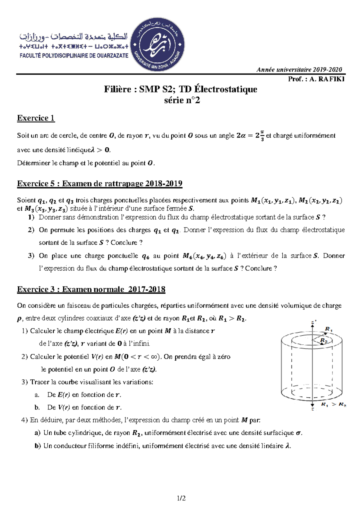 TD2Electrostatique-Electrocinétique SMPS 2 - 1/ Année universitaire ...