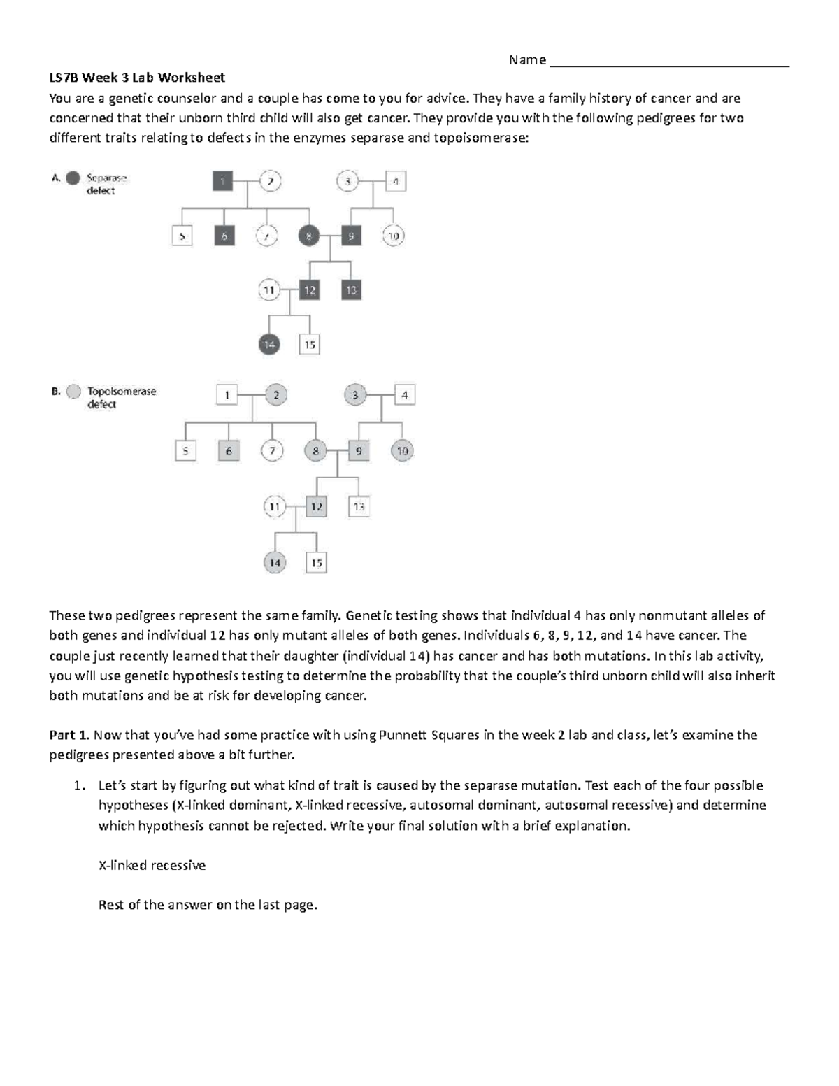 LS7B Week 3 Lab: Genetic Counseling & Pedigree Analysis - Studocu