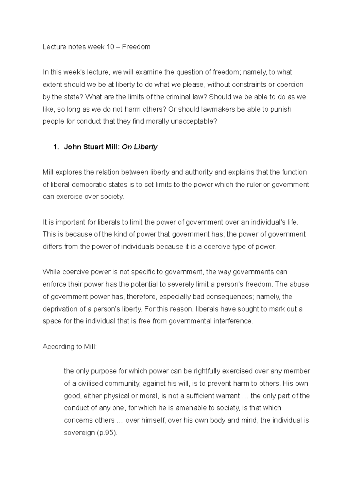 Lecture notes week 10 (freedom) - Lecture notes week 10 – Freedom In ...