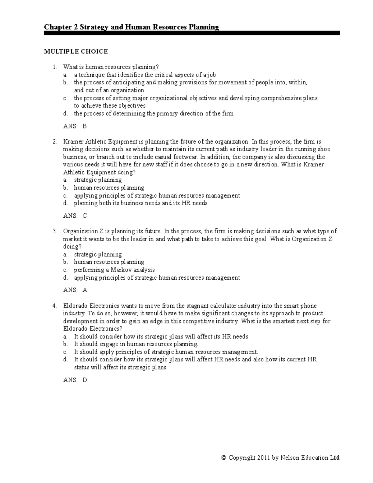Sample/practice exam, questions and answers - Chapter 2 Strategy and ...
