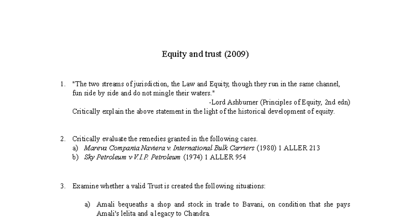 Equity and Trusts Past Exam Papers (2009-2024) Analysis and Discussion ...