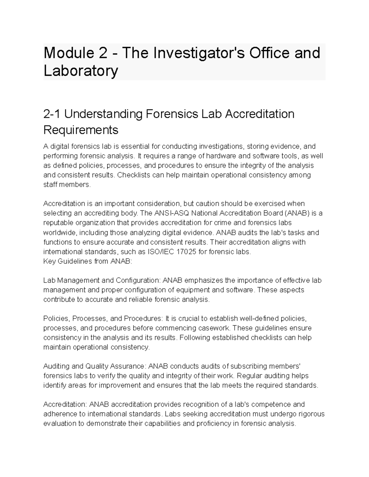 Module 2 - Forensics Lab Operations & Management Essentials - Studocu