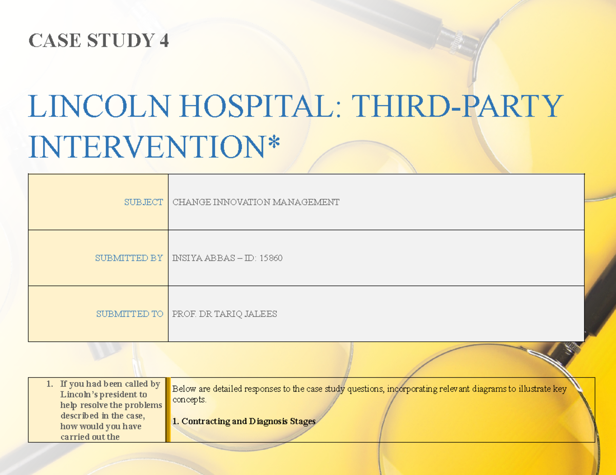 Lincoln Hospital Case Study: Effective Third-Party Intervention - Studocu