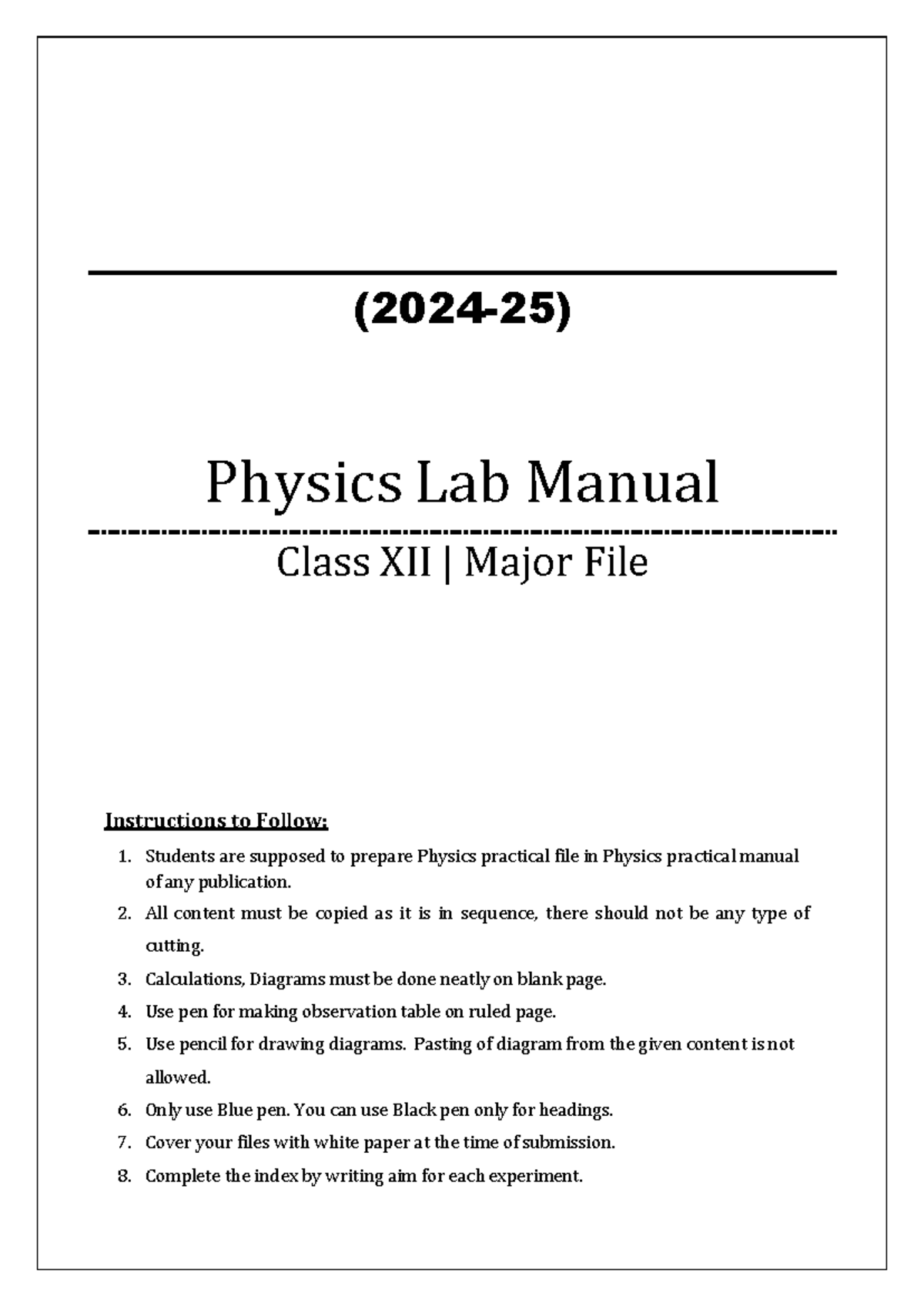 Physics Lab Manual Class XII Major FILE Edited - 2024-25 (WITH Reading) - (2024-25) Physics Lab ...