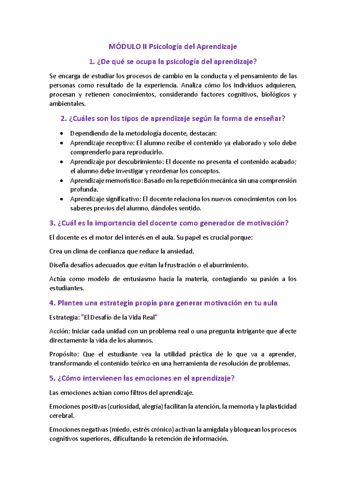 Módulo II: Psicología del Aprendizaje y Estrategias Docentes - Studocu