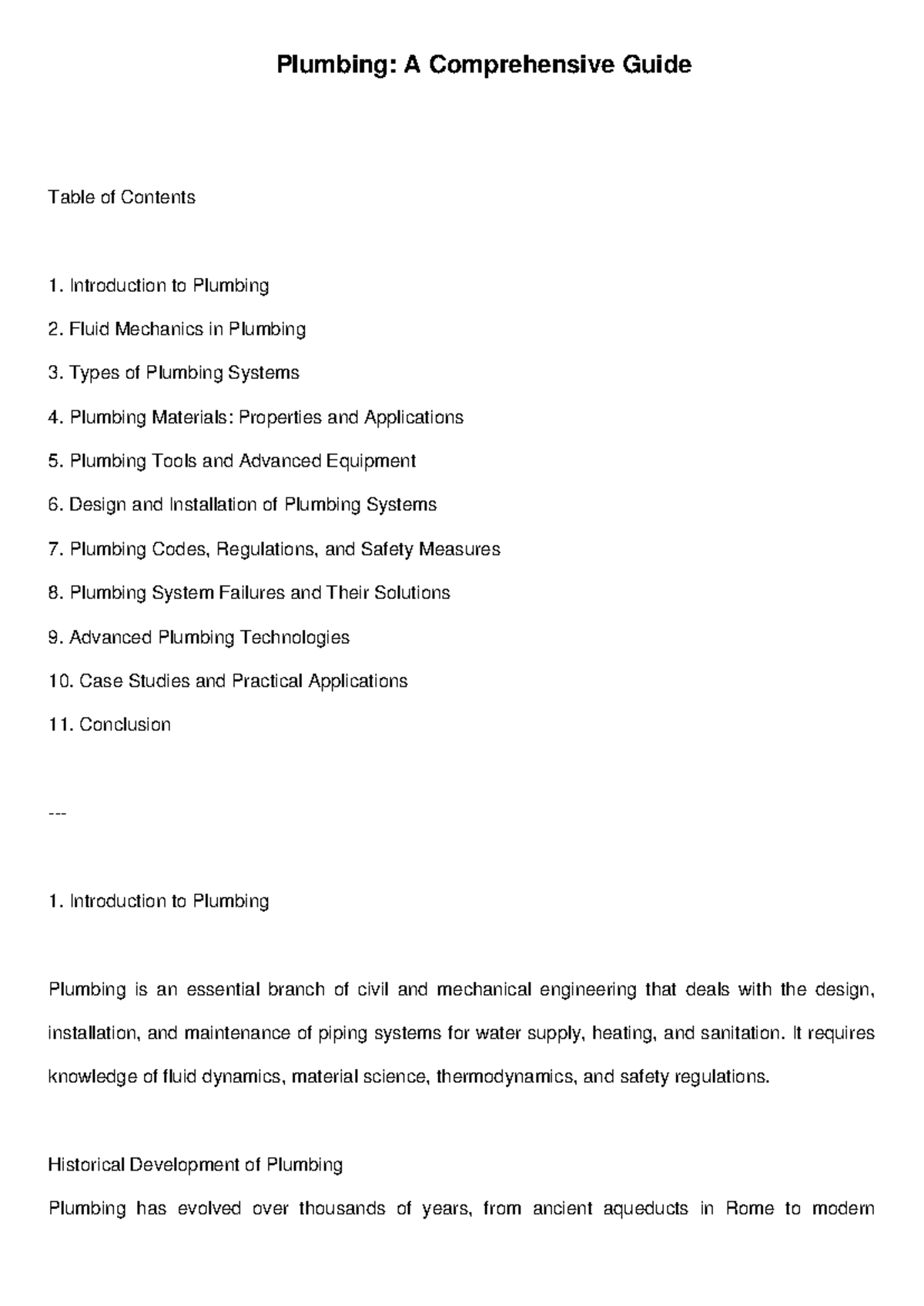 Plumbing Book - Plumbing: A Comprehensive Guide Table of Contents ...