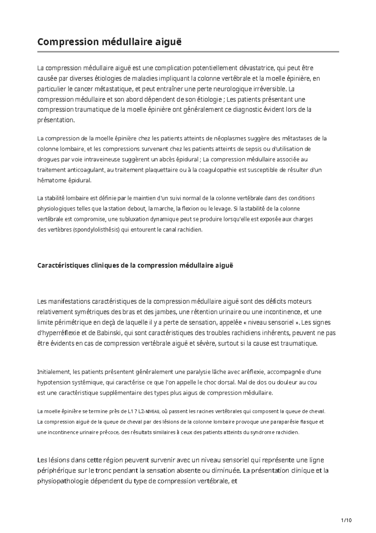 Compression médullaire aiguë - La compression médullaire et son abord ...