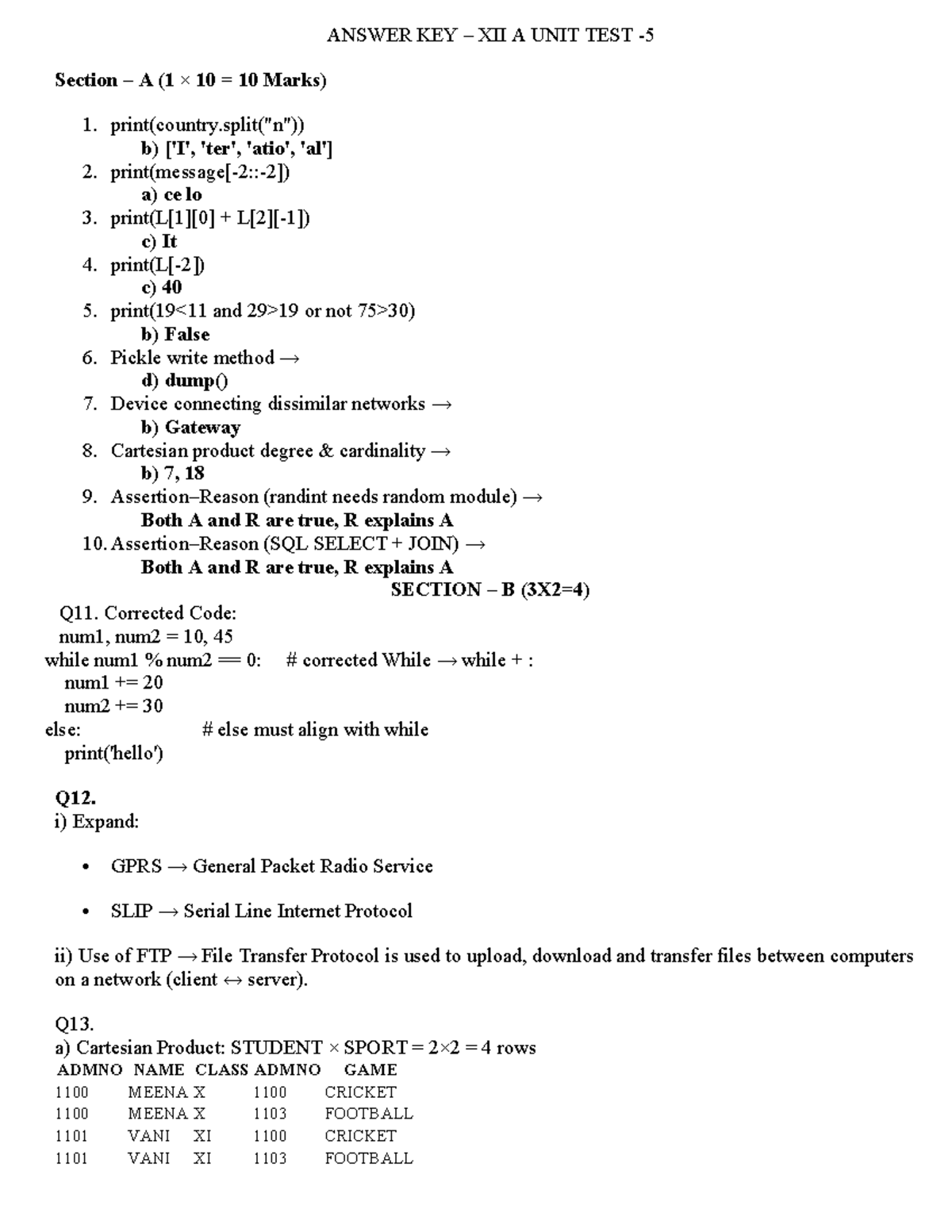 Answer Key for Unit Test 5 - XII A - Studocu