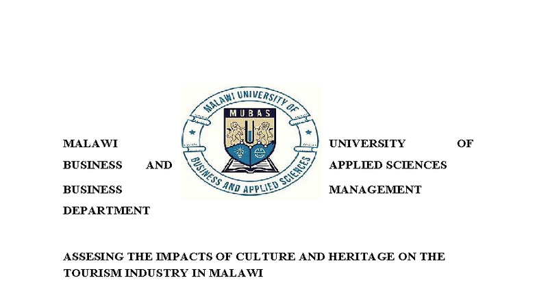 Assessing the Impact of Culture on Tourism in Malawi 110748 - Studocu
