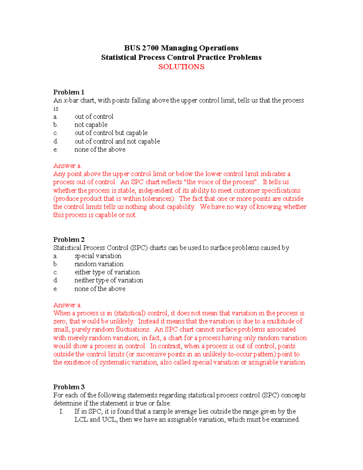 SPC Practice Problems Solutions - BUS 2700 Managing Operations ...