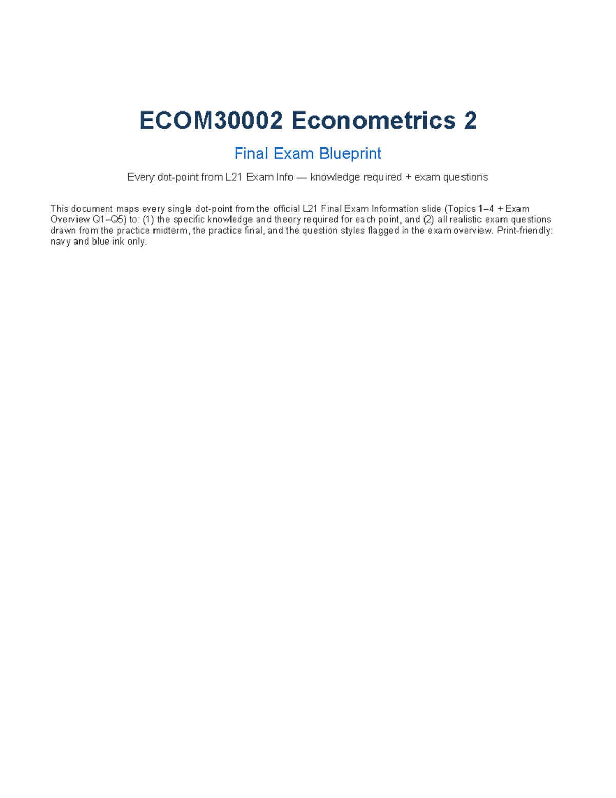 Metrics 2 (L21) Final Exam Summary Notes and Key Concepts - Studocu